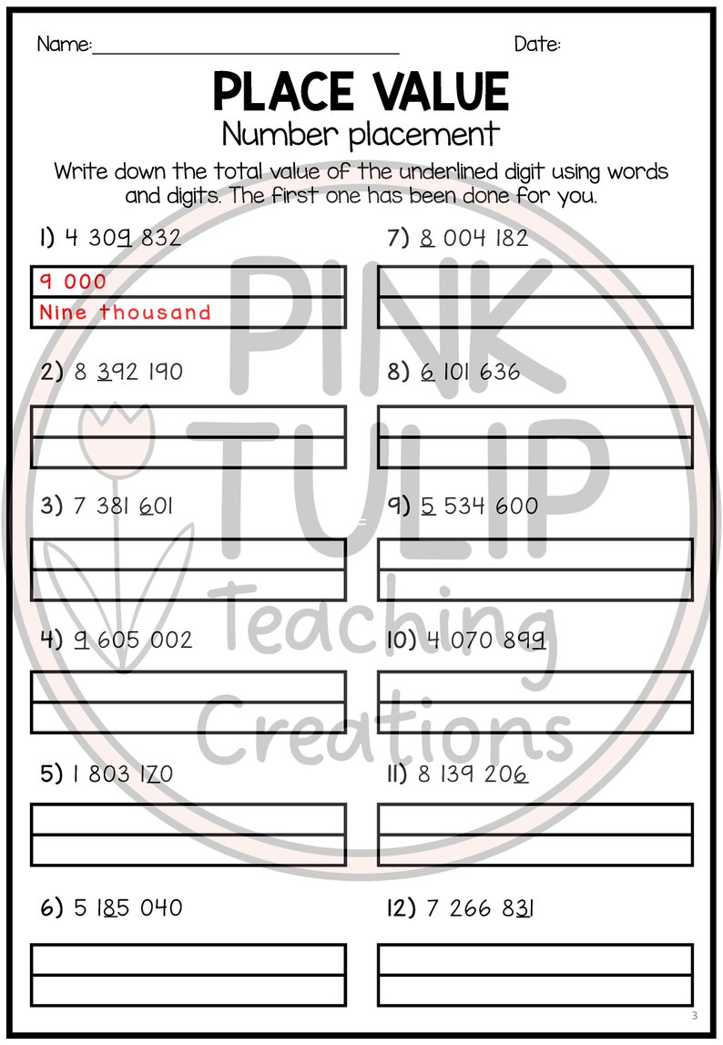 Place Value Into the Millions - Worksheet Pack - Etsy