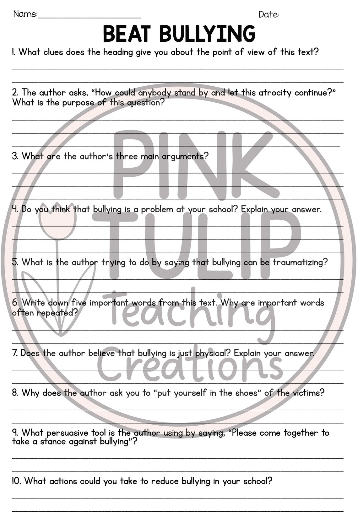 Persuasive Writing Comprehension - Beat Bullying - Etsy