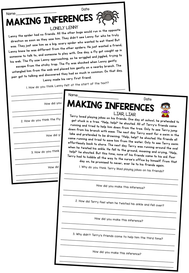 Making Inferences and Drawing Conclusions - Reading Worksheet Pack - Etsy
