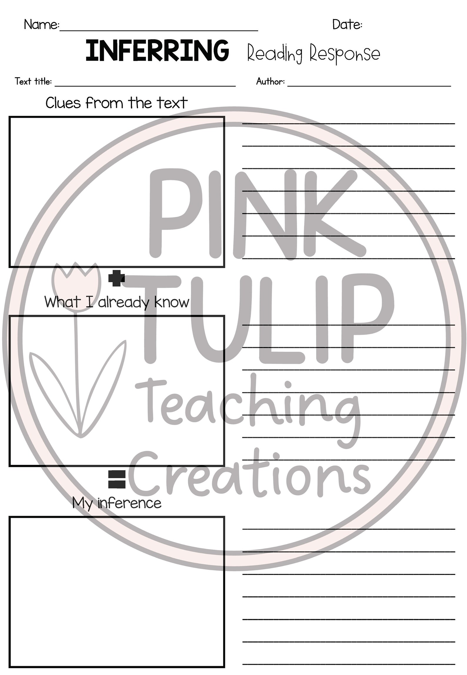 Making Inferences inferring Reading Response Pack Templates for Any ...