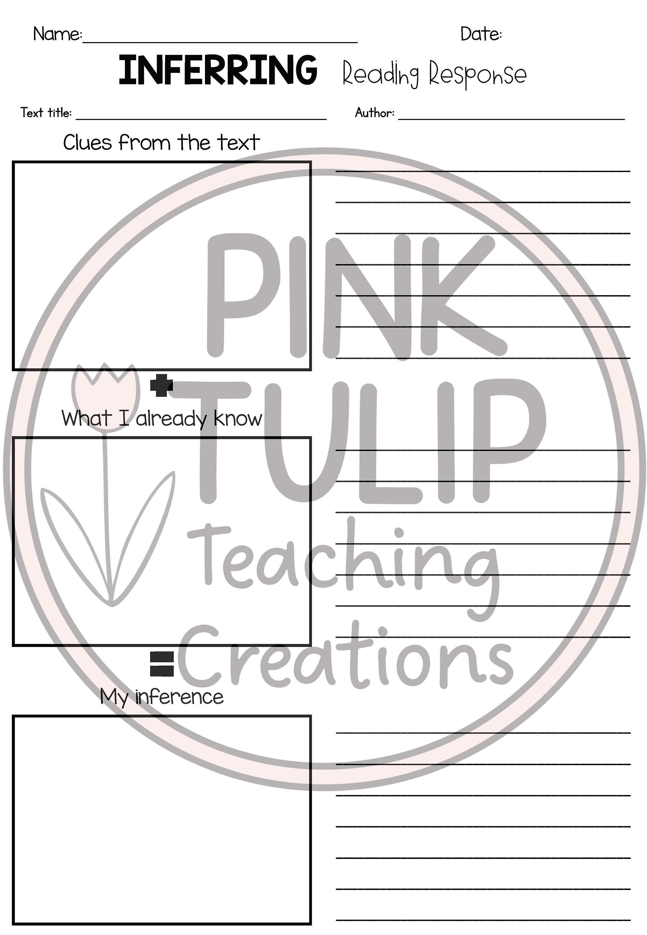 Making Inferences inferring Reading Response Pack Templates for Any ...