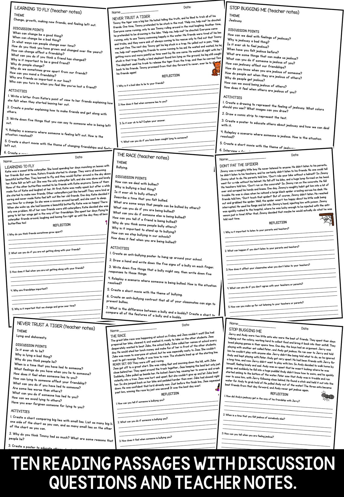 Social Emotional Comprehension Passages - With Reflection Questions - Etsy