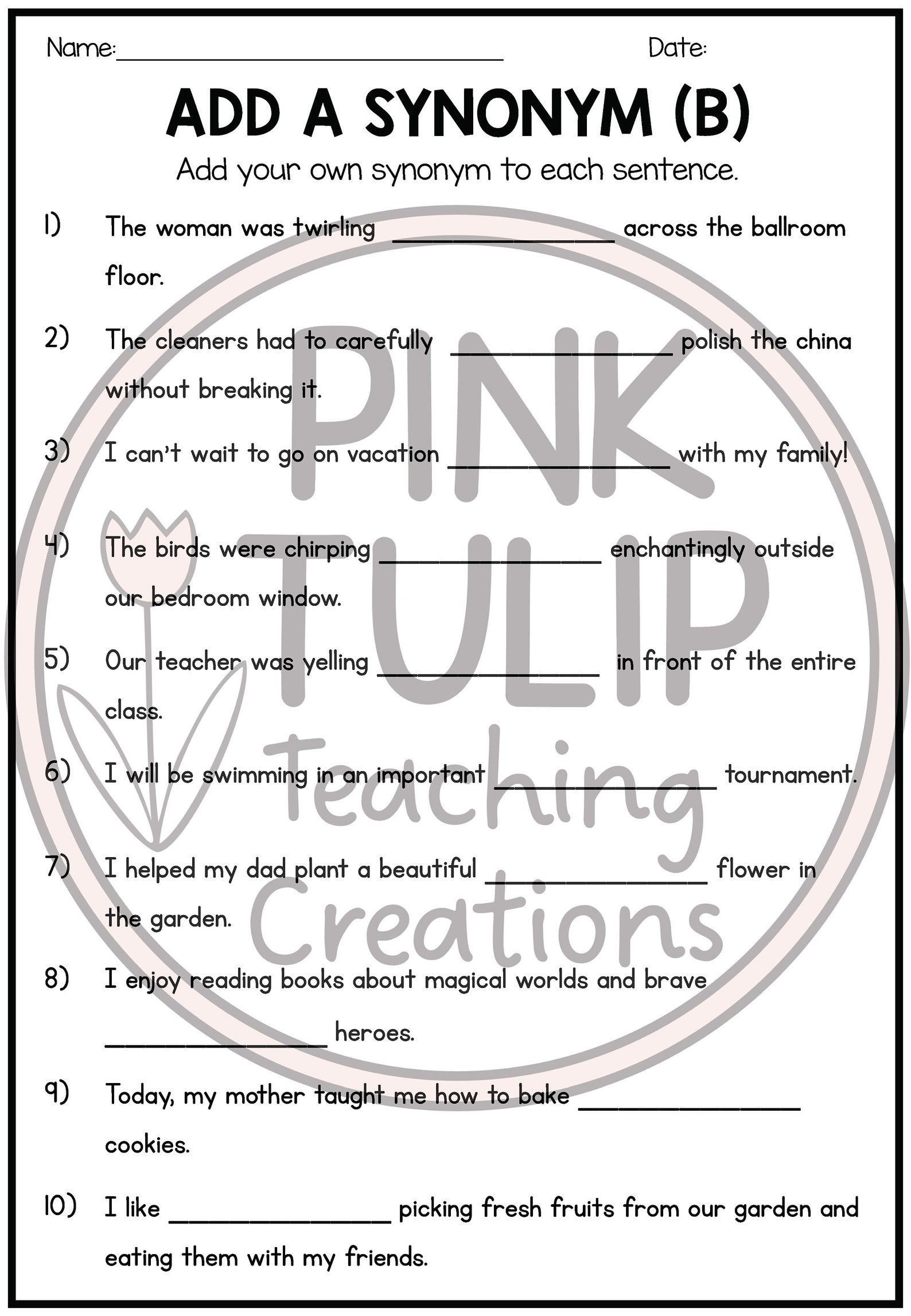 Synonyms Worksheet Pack No Prep Printables With Answers - Etsy