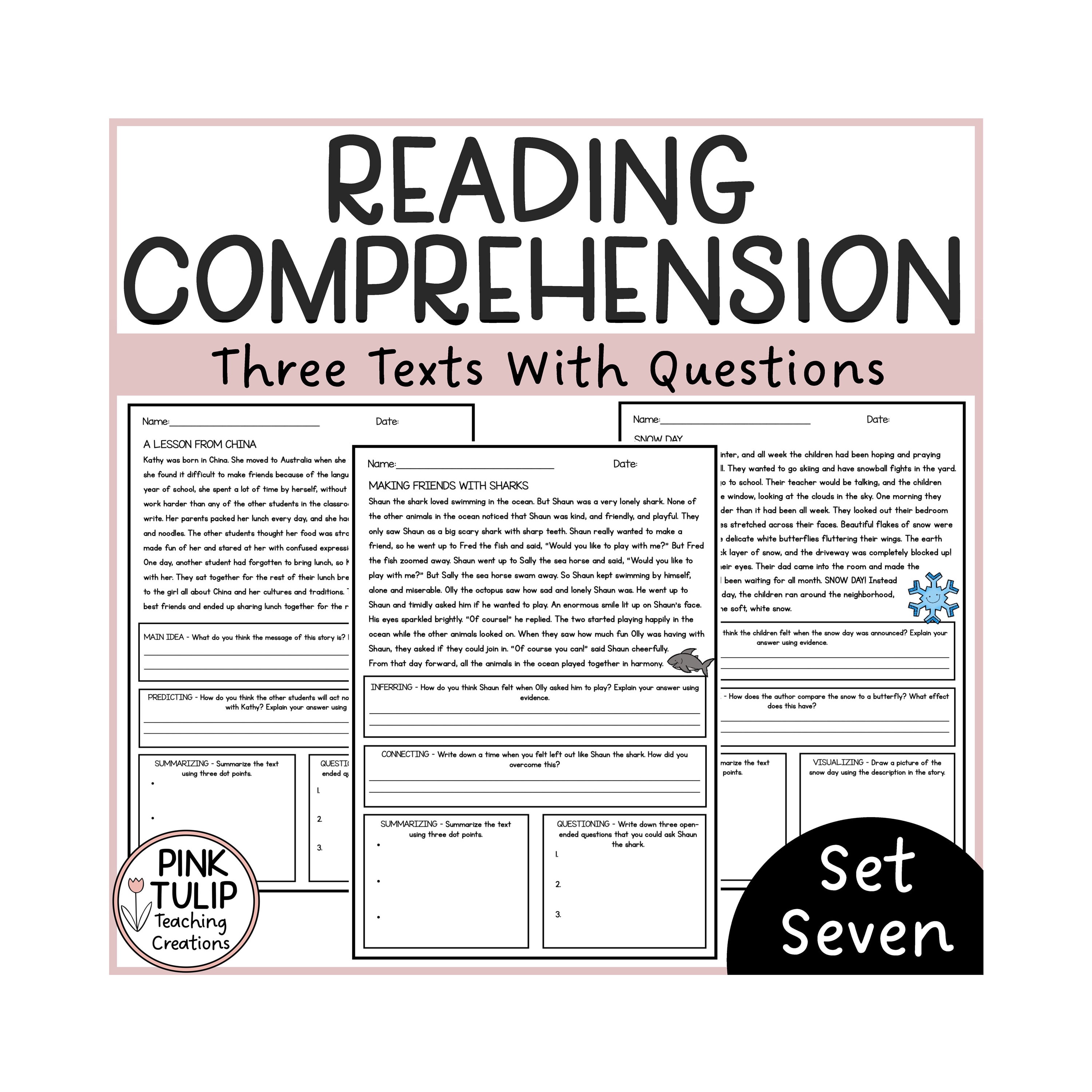 Comprehension Worksheets - Reading Strategies Set #7 - Etsy