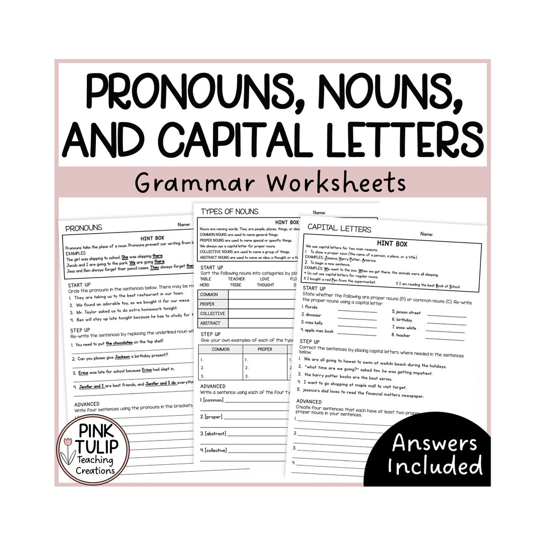 Nouns, Pronouns, and Capital Letters - Grammar Worksheets With Answers ...