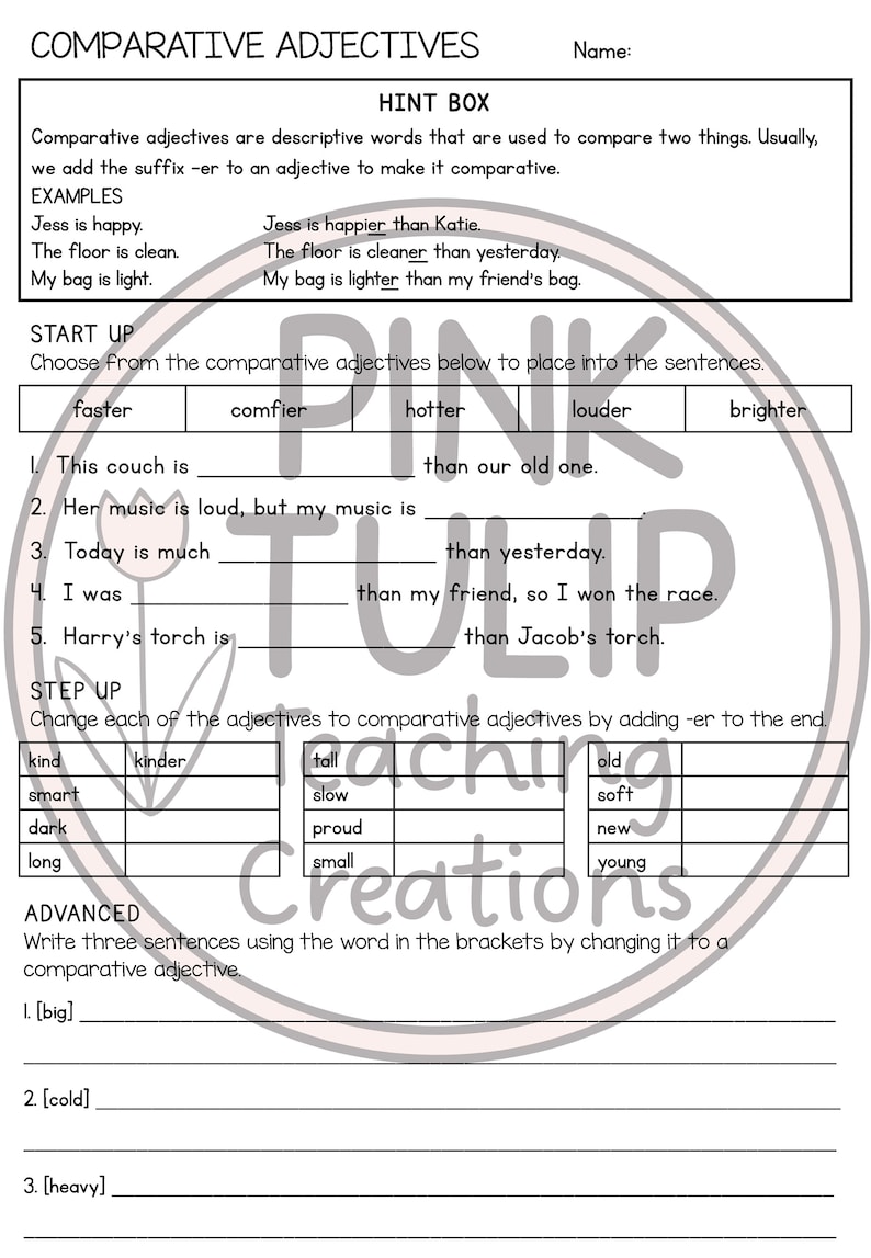 Comparative and Superlative Adjectives - Grammar Worksheets With ...