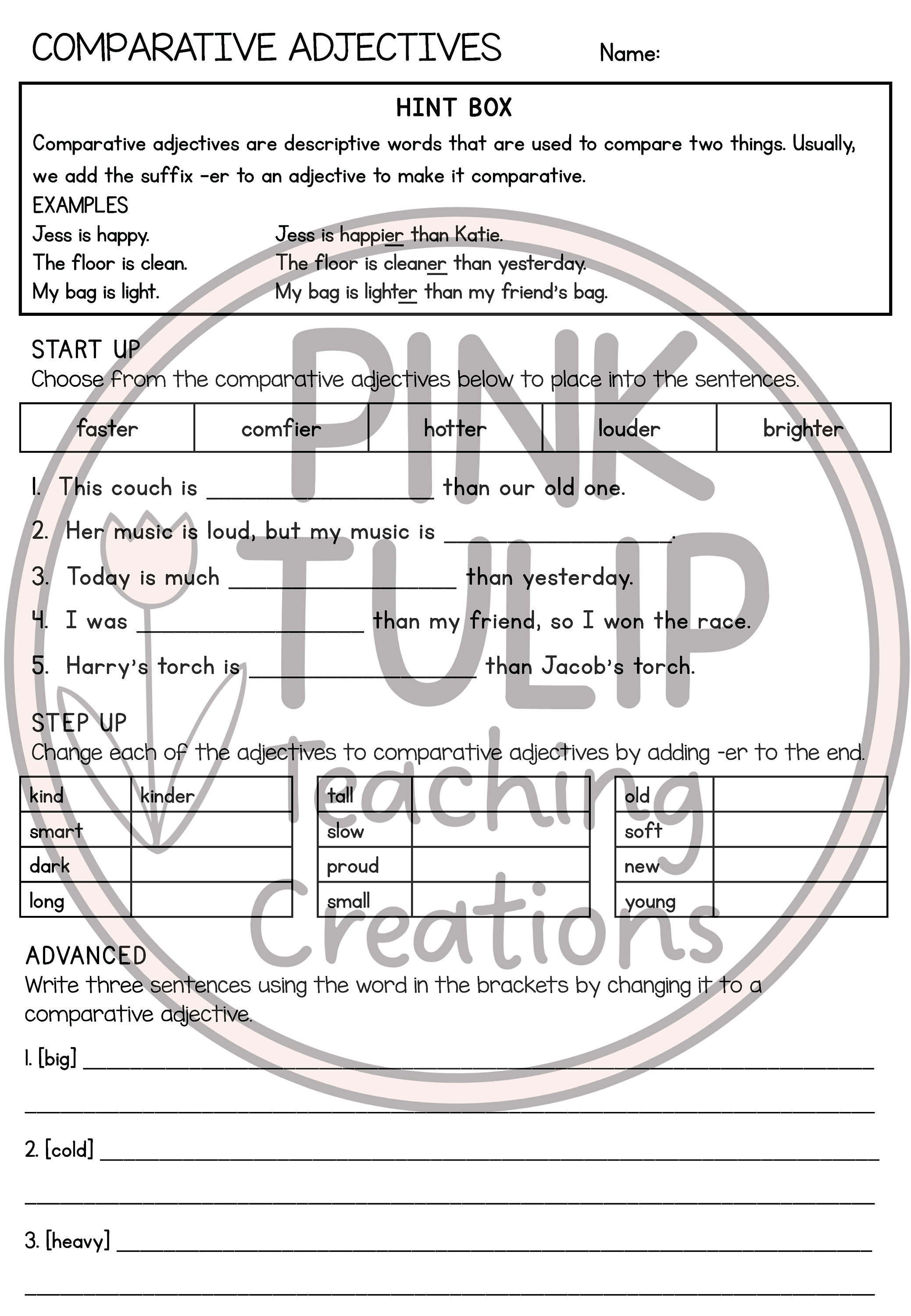 Comparative and Superlative Adjectives - Grammar Worksheets With ...