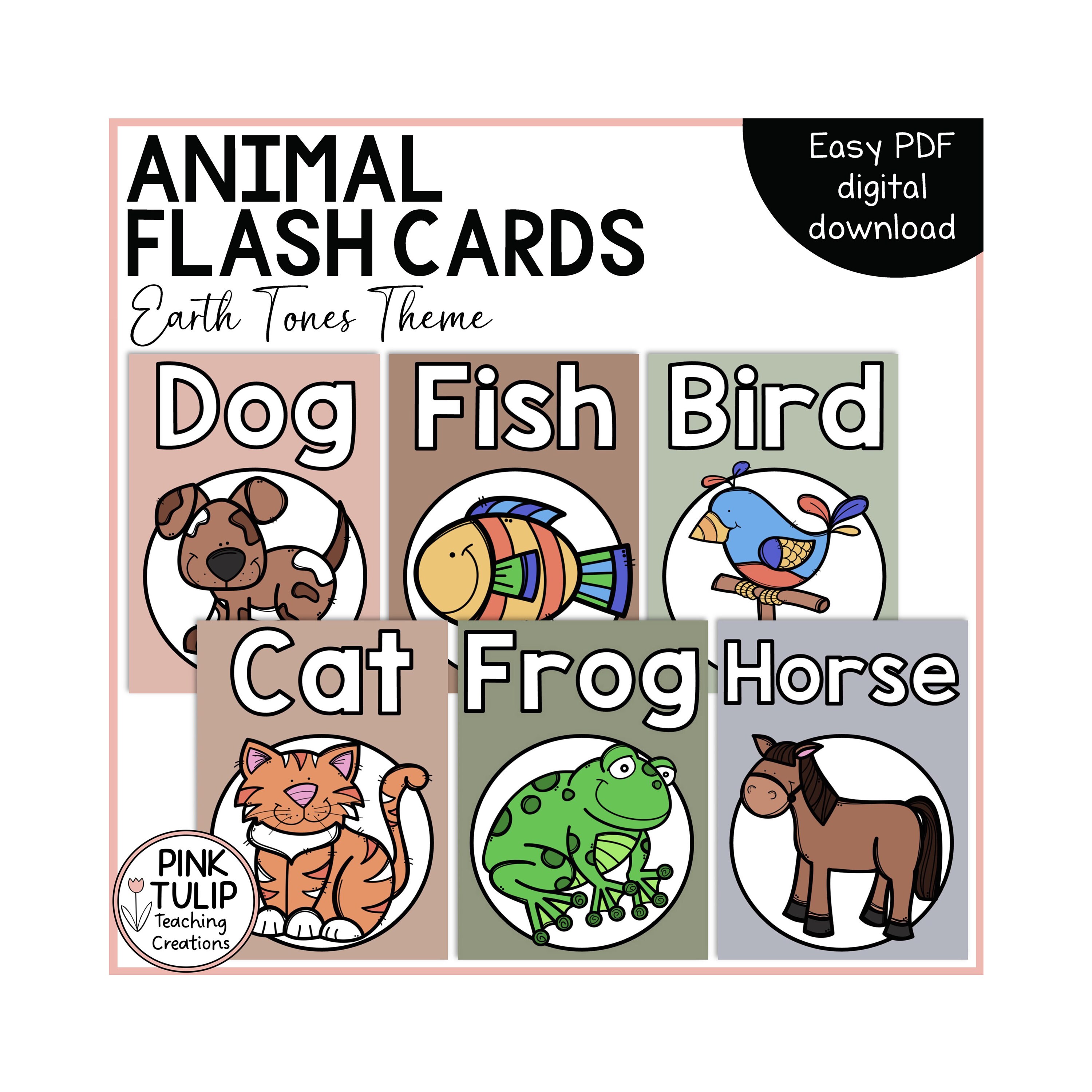 Animal Flash Cards Earth Tones Theme - Etsy Australia