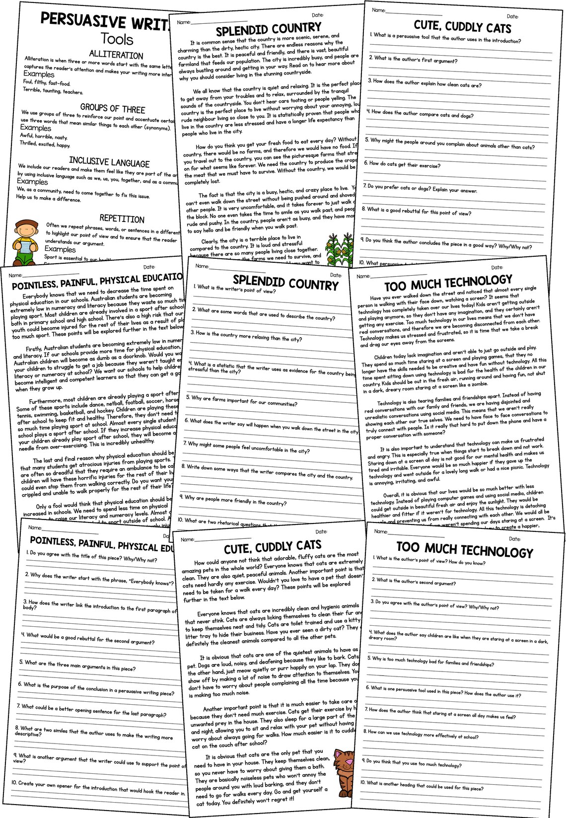 Persuasive Text Examples - Ten Reading Samples With Comprehension - Etsy