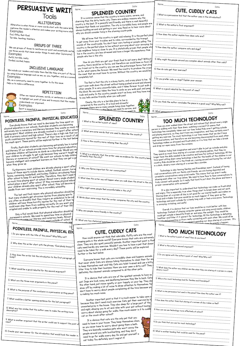 Persuasive Text Examples Ten Reading Samples With Comprehension - Etsy