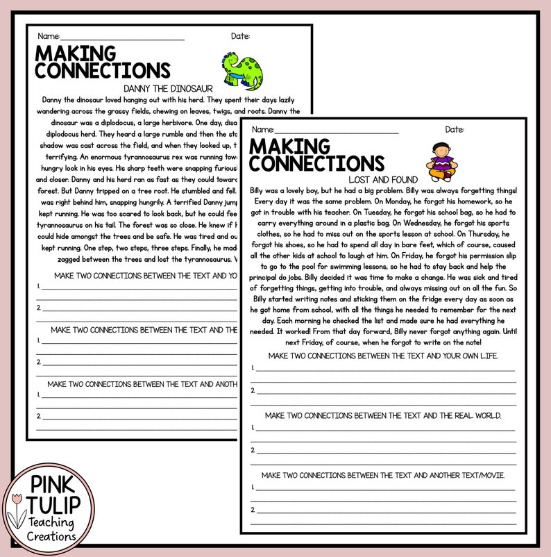 Making Connections (connecting) - Reading Worksheet Pack - Etsy
