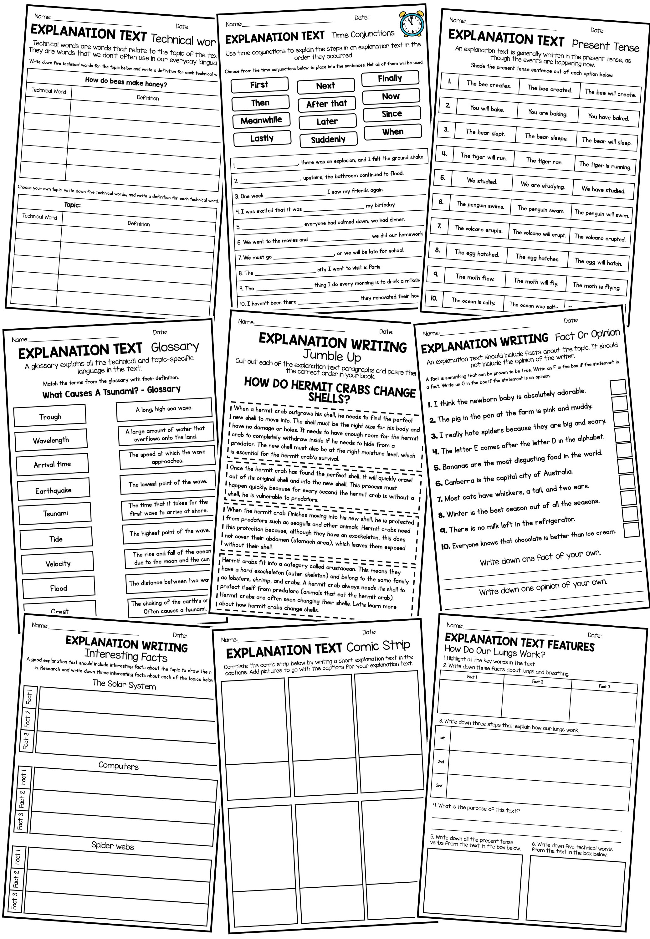 Explanation Text Writing Worksheet Pack - No Prep Lesson Ideas - Etsy