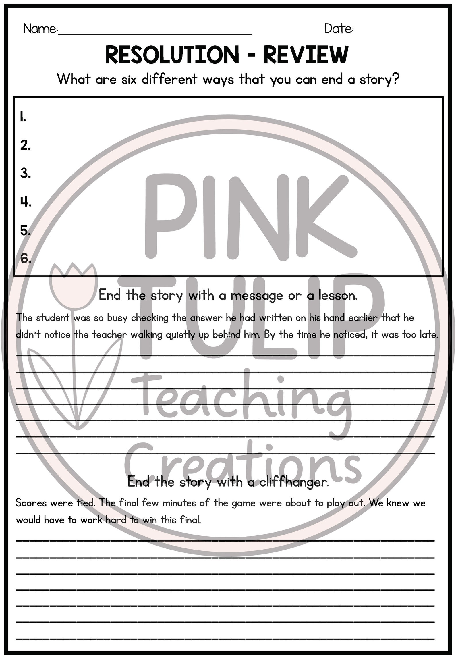 Resolution - Narrative Writing Worksheets - Etsy