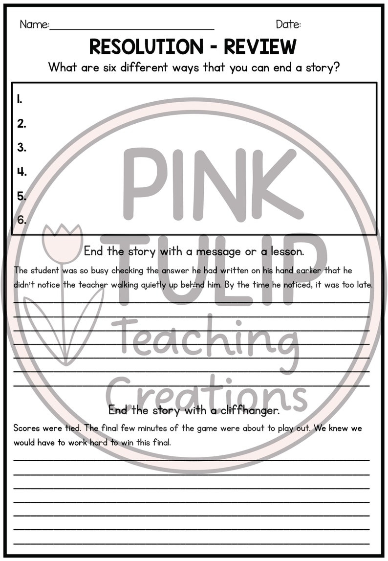 Resolution - Narrative Writing Worksheets - Etsy