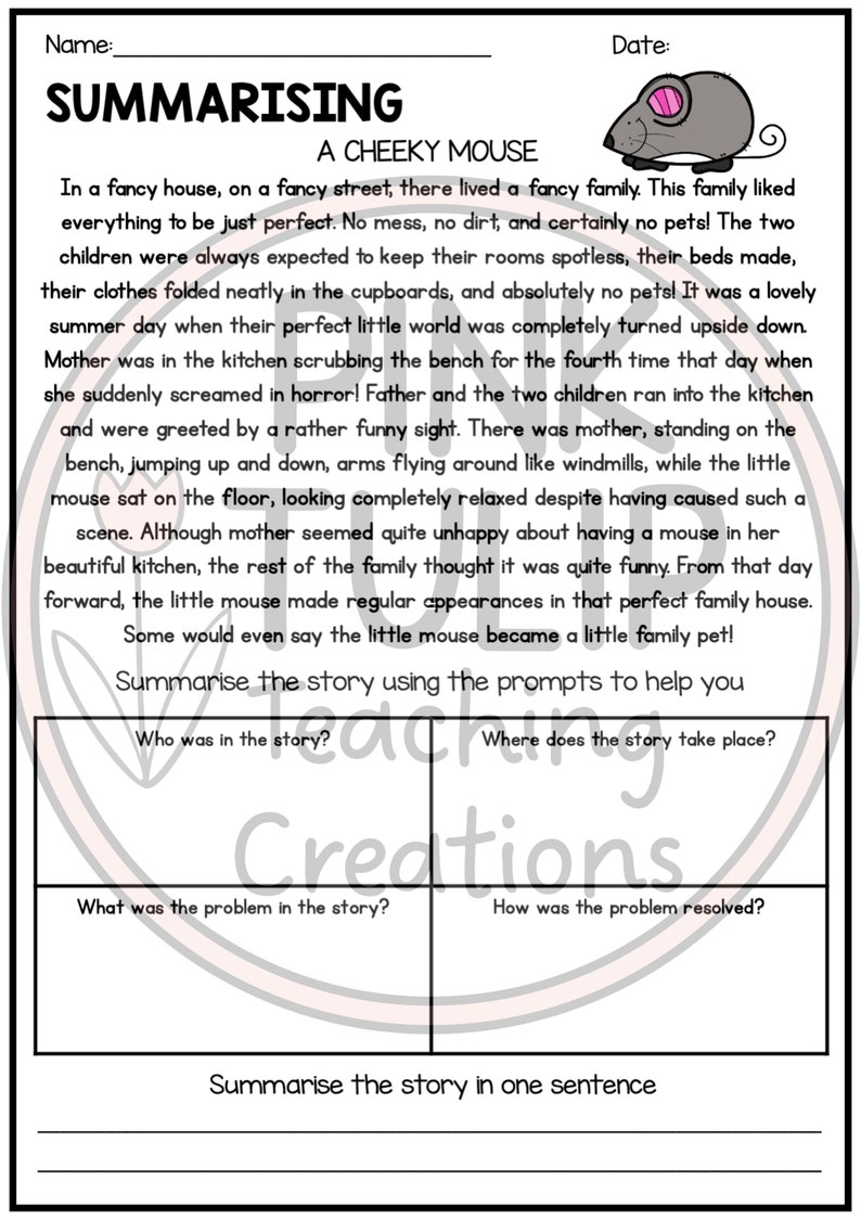Summarizing (summarising) - Reading Worksheet Pack - Etsy