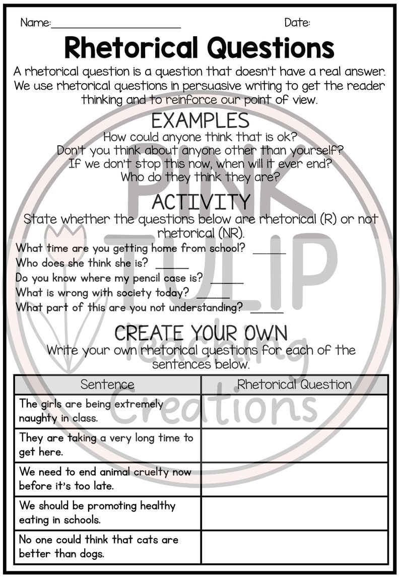 Rhetorical Questions - Persuasive Writing Worksheets - Etsy