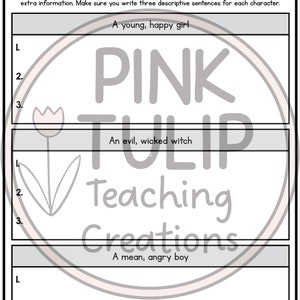 Character Description - Narrative Writing Worksheets - Etsy