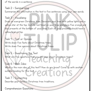 Christmas Tree Comprehension - Reading Strategy Worksheet - Etsy