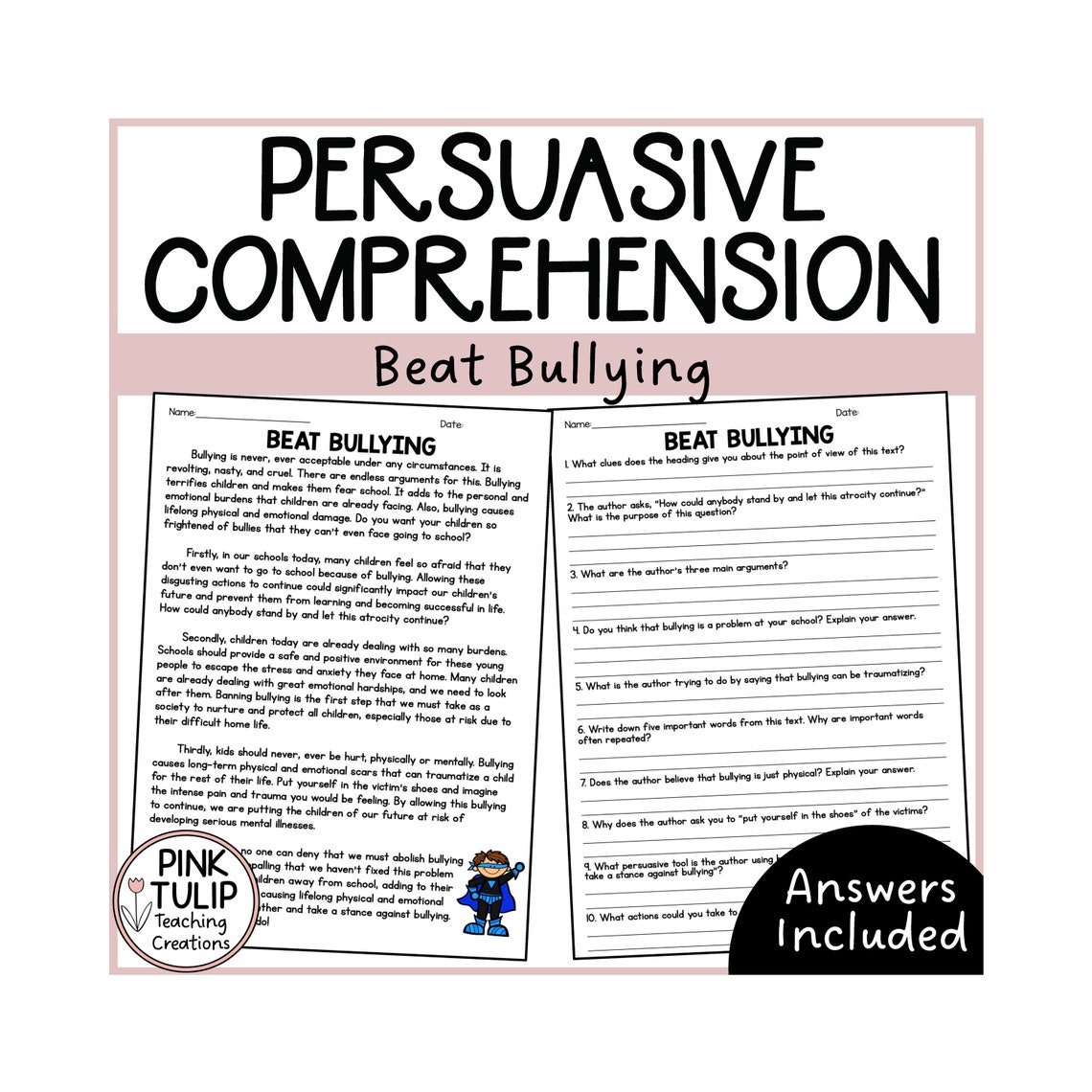 Persuasive Writing Comprehension - Beat Bullying - Etsy