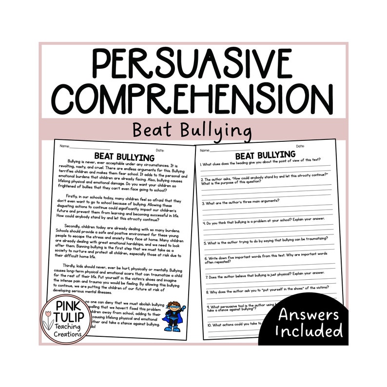 Persuasive Writing Comprehension - Beat Bullying - Etsy