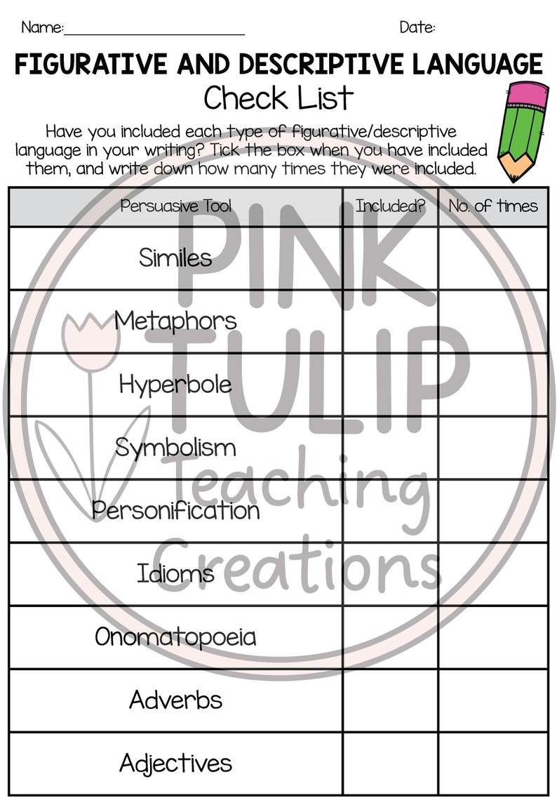 Figurative and Descriptive Language - Narrative Writing Worksheets - Etsy