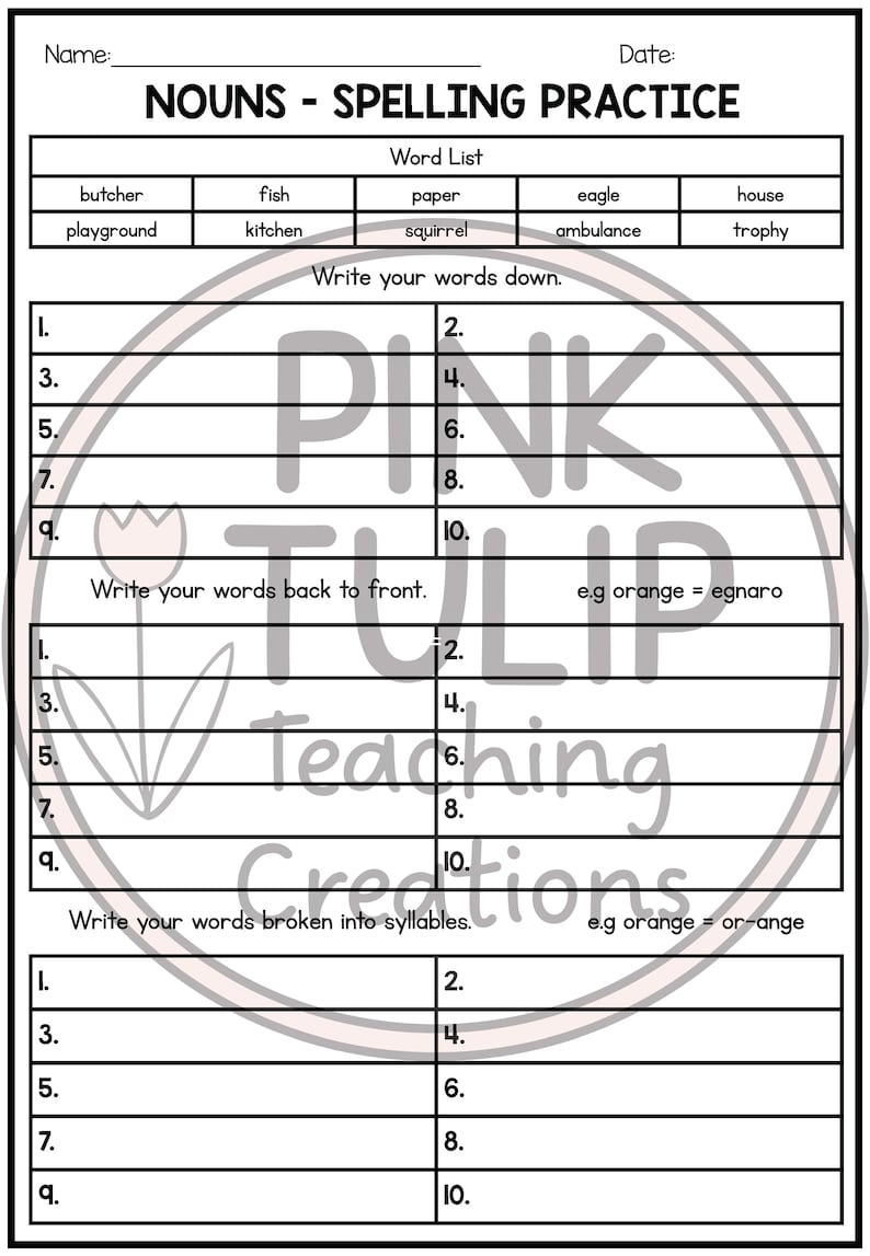 Nouns Mini Unit - Structured Worksheet Pack - Etsy