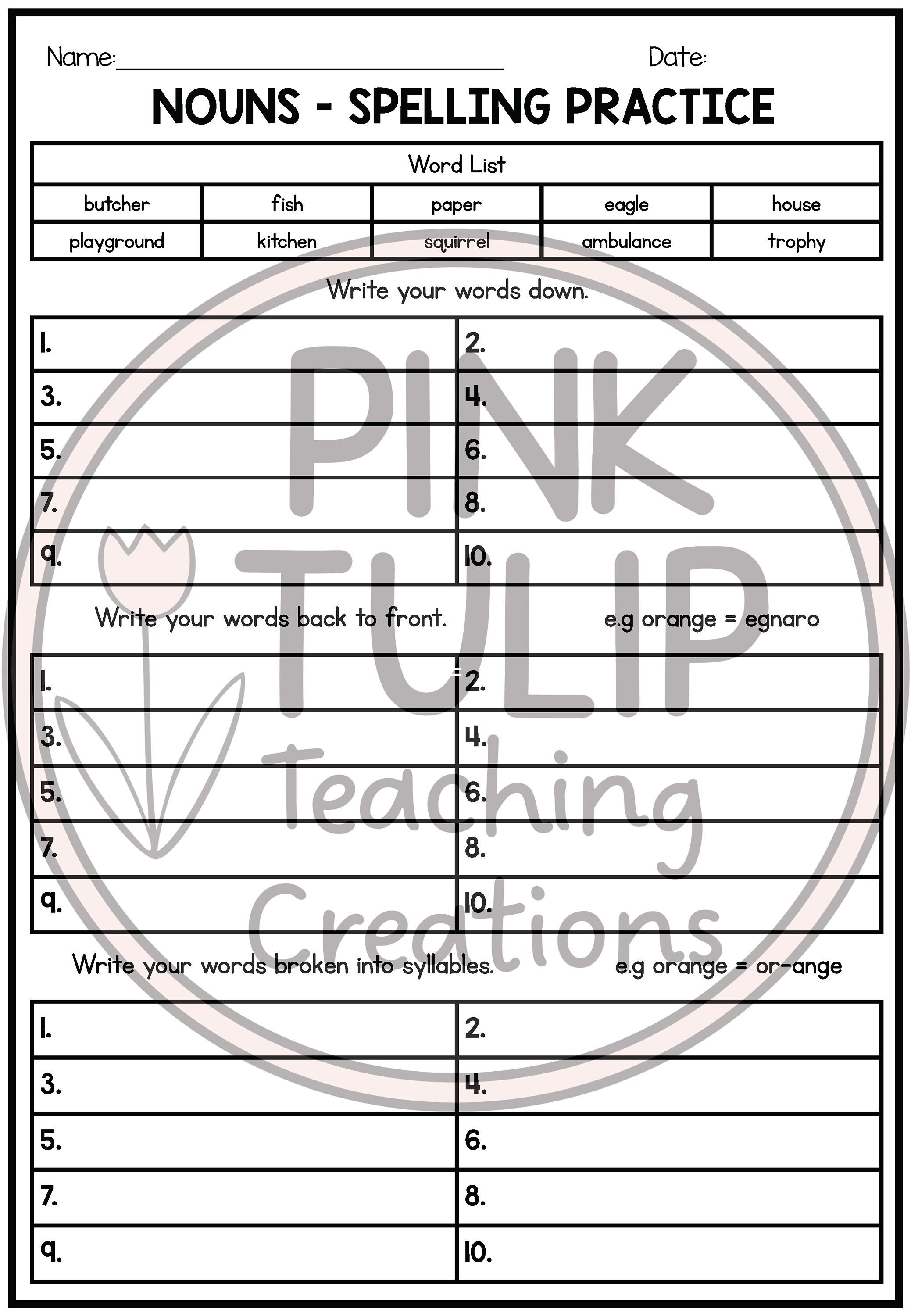 Nouns Mini Unit - Structured Worksheet Pack - Etsy