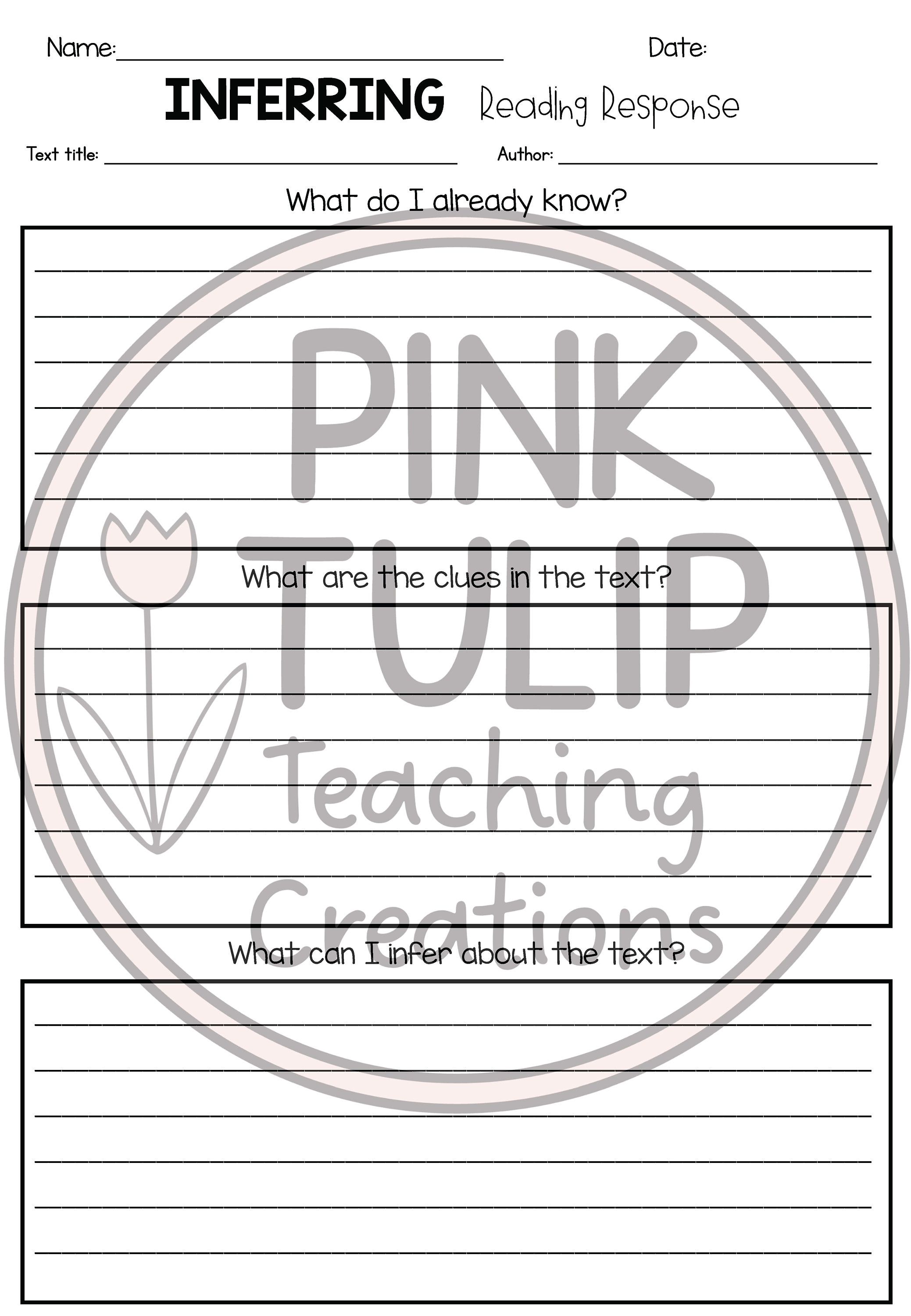 Making Inferences inferring Reading Response Pack Templates for Any ...