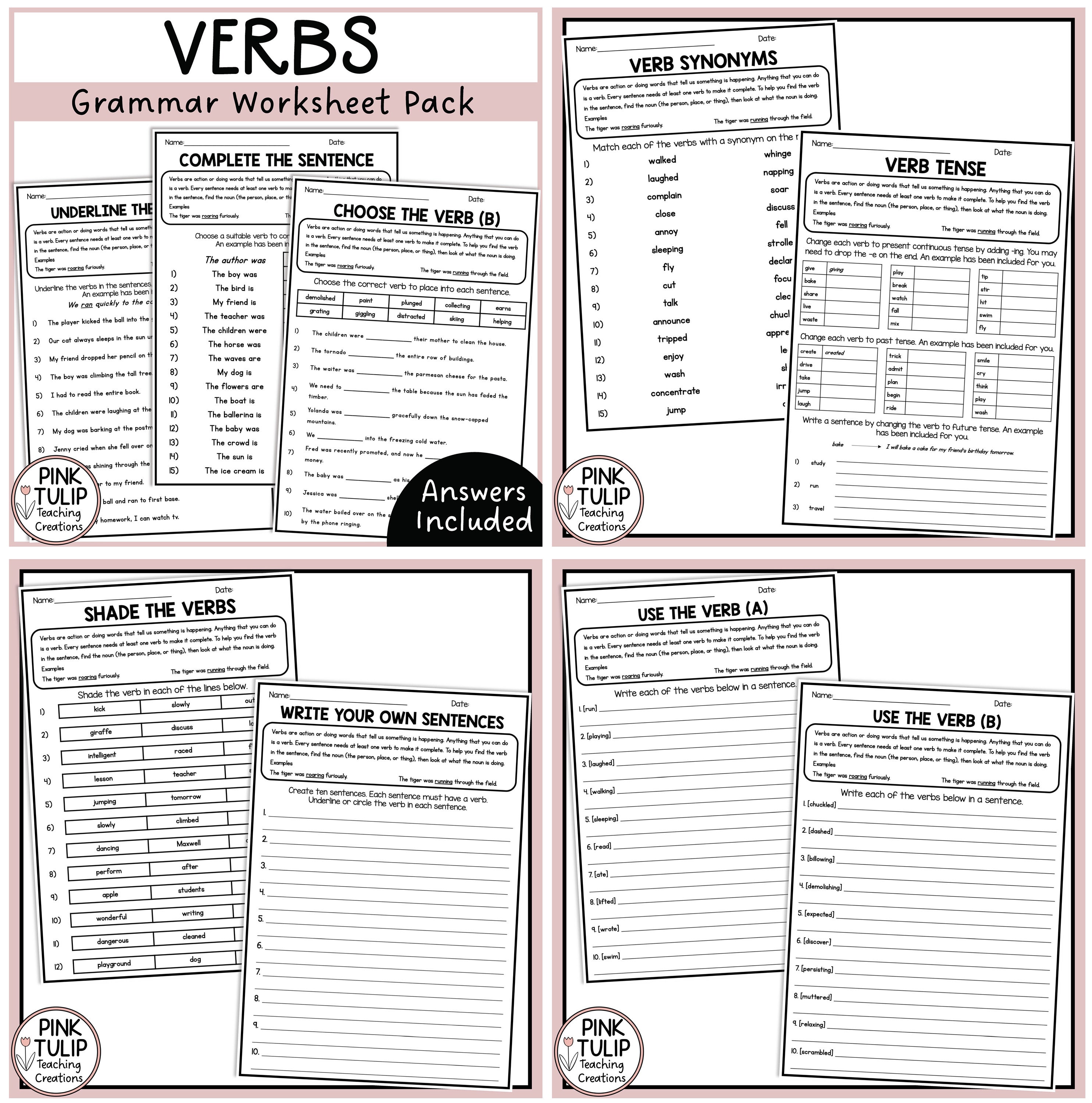 Verbs Bundle - Worksheet Pack and Guided Teaching Powerpoint - Etsy