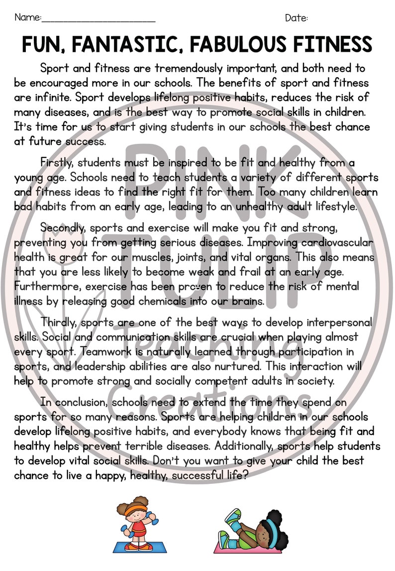Persuasive Writing Comprehension - Fun, Fantastic, Fabulous Fitness - Etsy