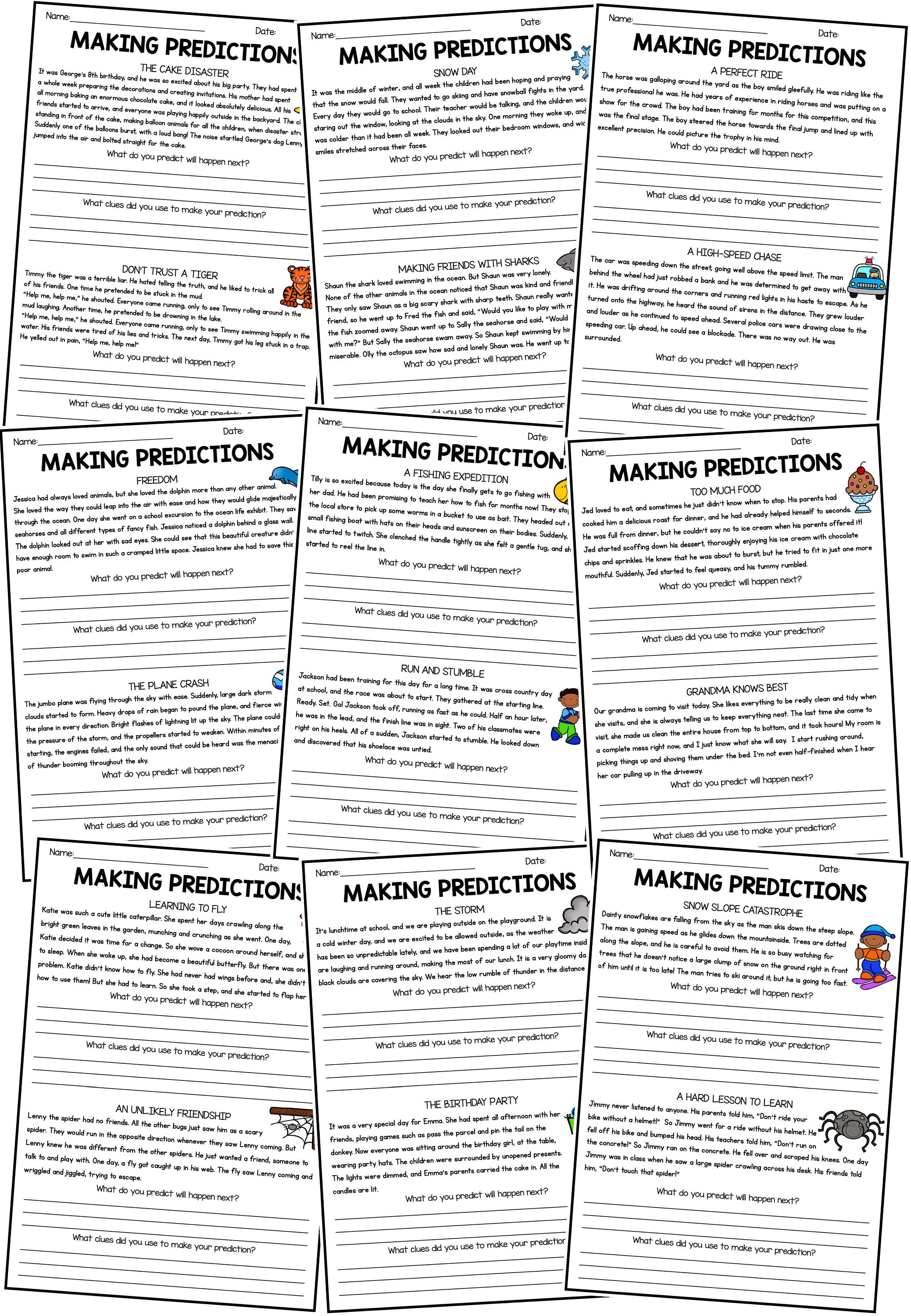 Making Predictions (predicting) - Reading Worksheet Pack - Etsy