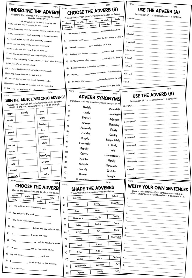 Adverbs - Worksheet Pack - Etsy