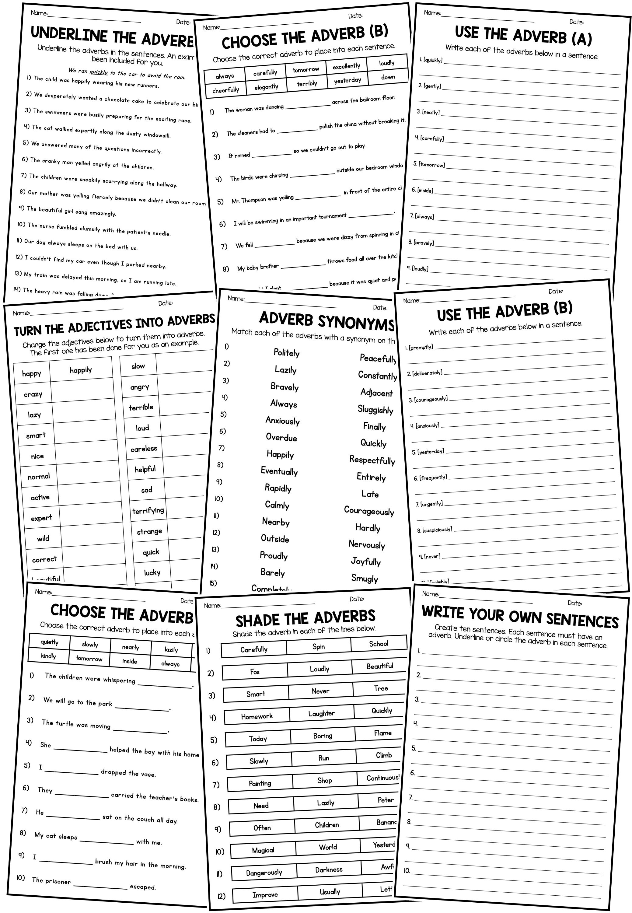 Adverbs - Worksheet Pack - Etsy