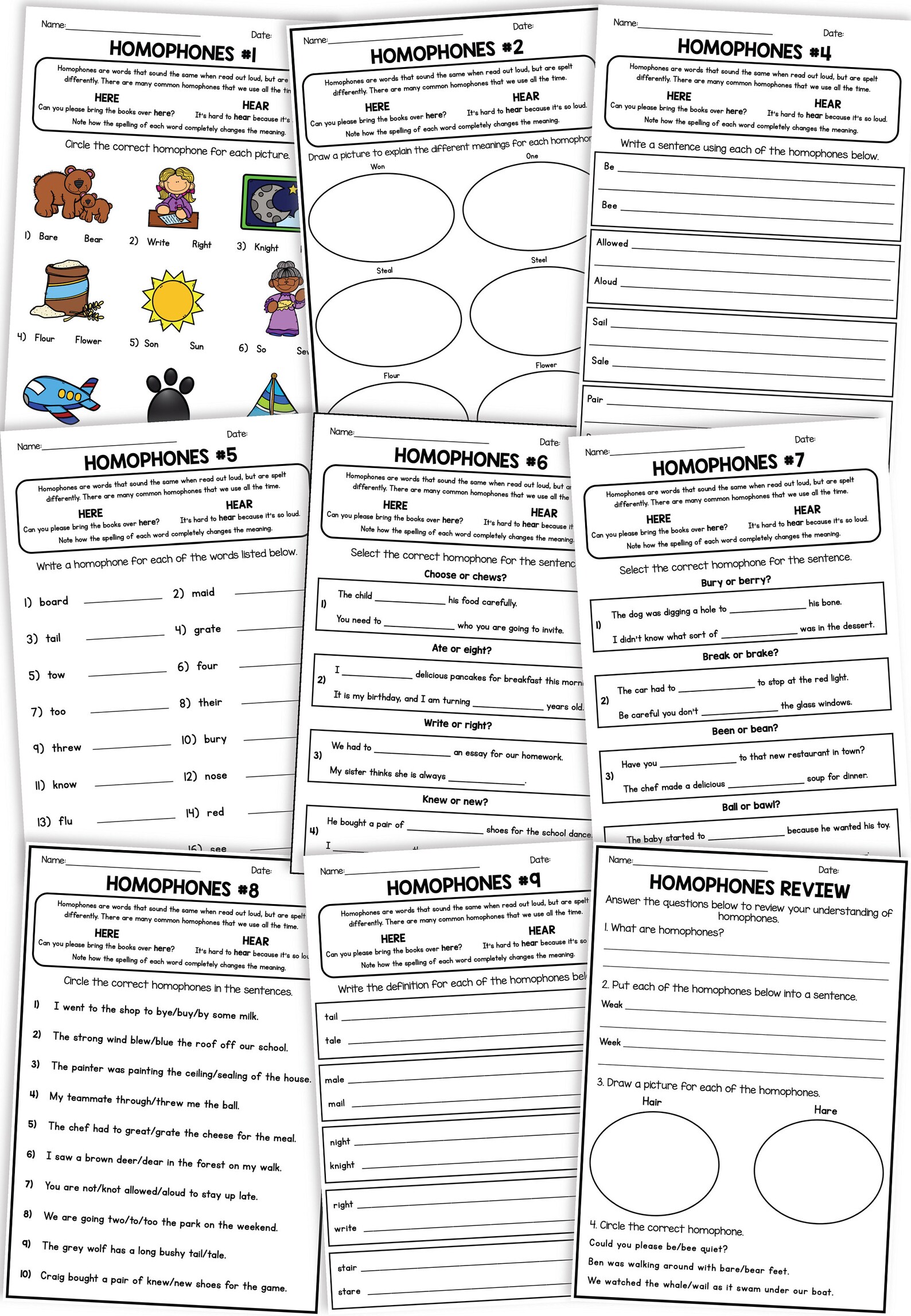 Homophones - Worksheet Pack With Answers - Etsy