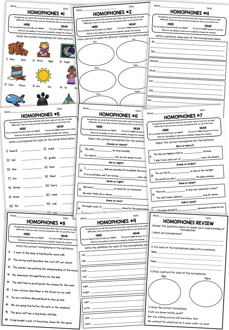 Homophones - Worksheet Pack With Answers - Etsy
