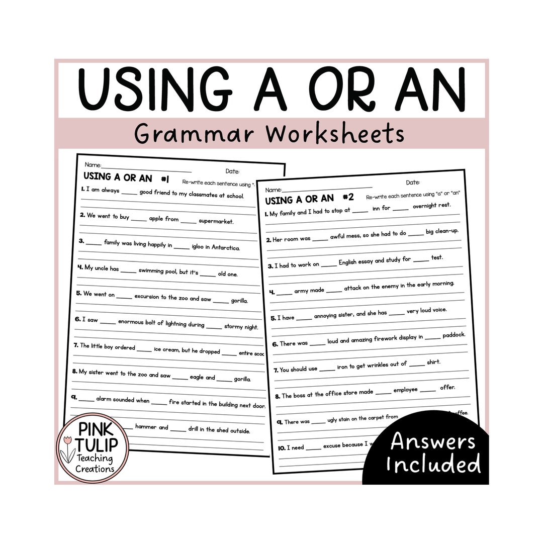 Using the Article A or an - Fill in the Blanks Worksheet Pack - Etsy