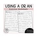 Using the Article A or an - Fill in the Blanks Worksheet Pack - Etsy