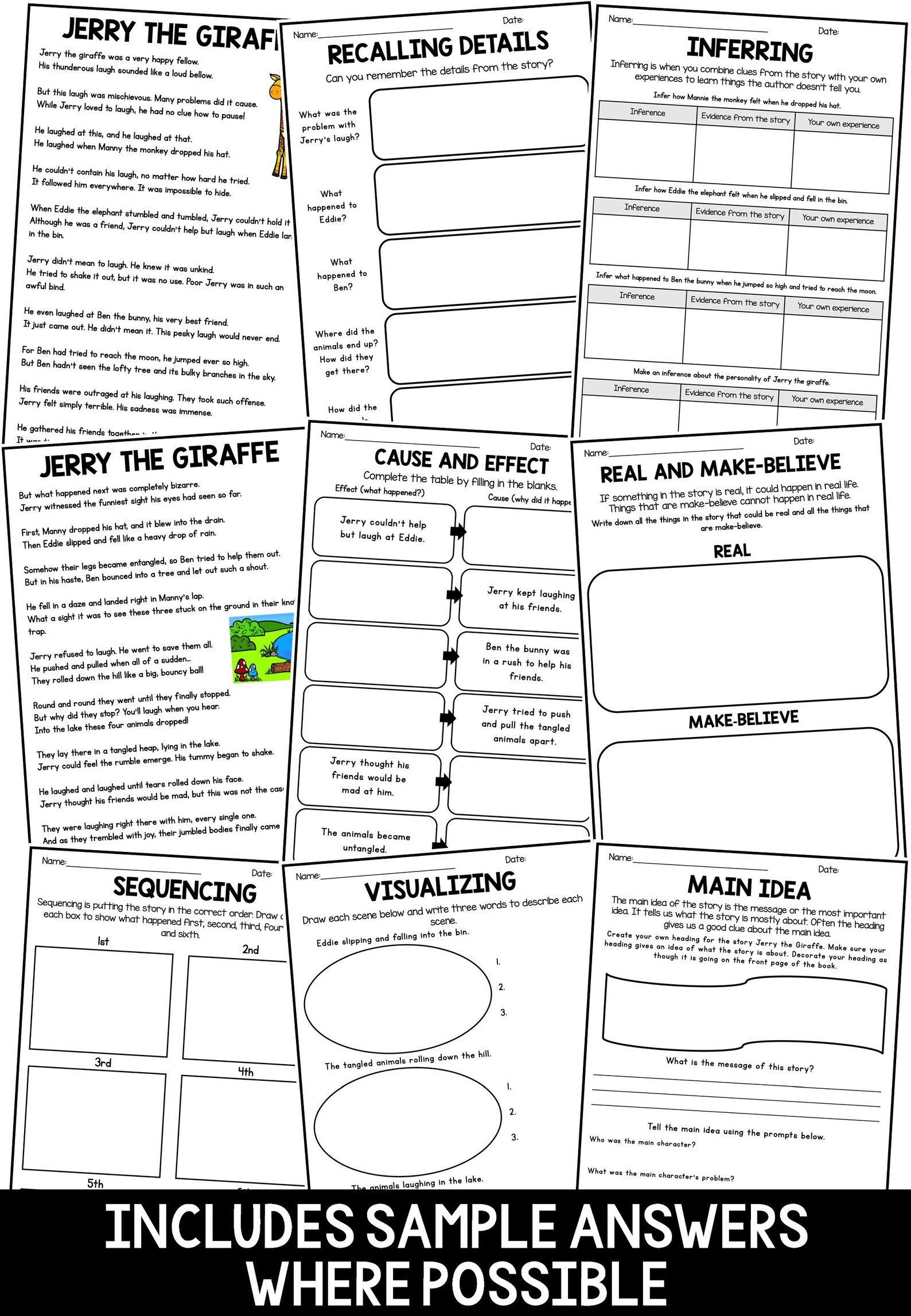 Jerry the Giraffe - Story and Reading Comprehension Pack - Etsy