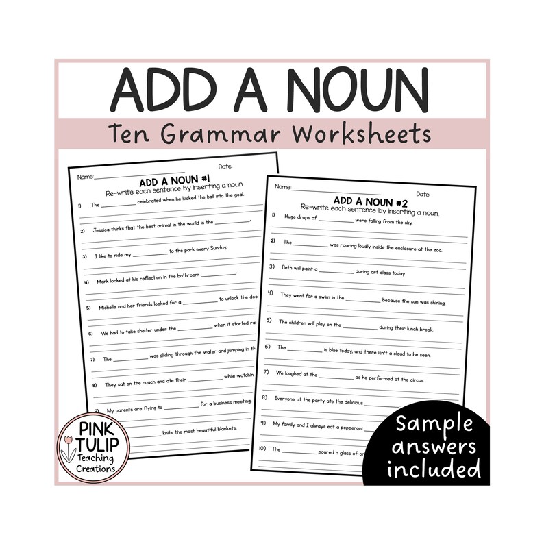 Add A Noun to the Sentences - Fill in the Blanks Worksheet Pack - Etsy