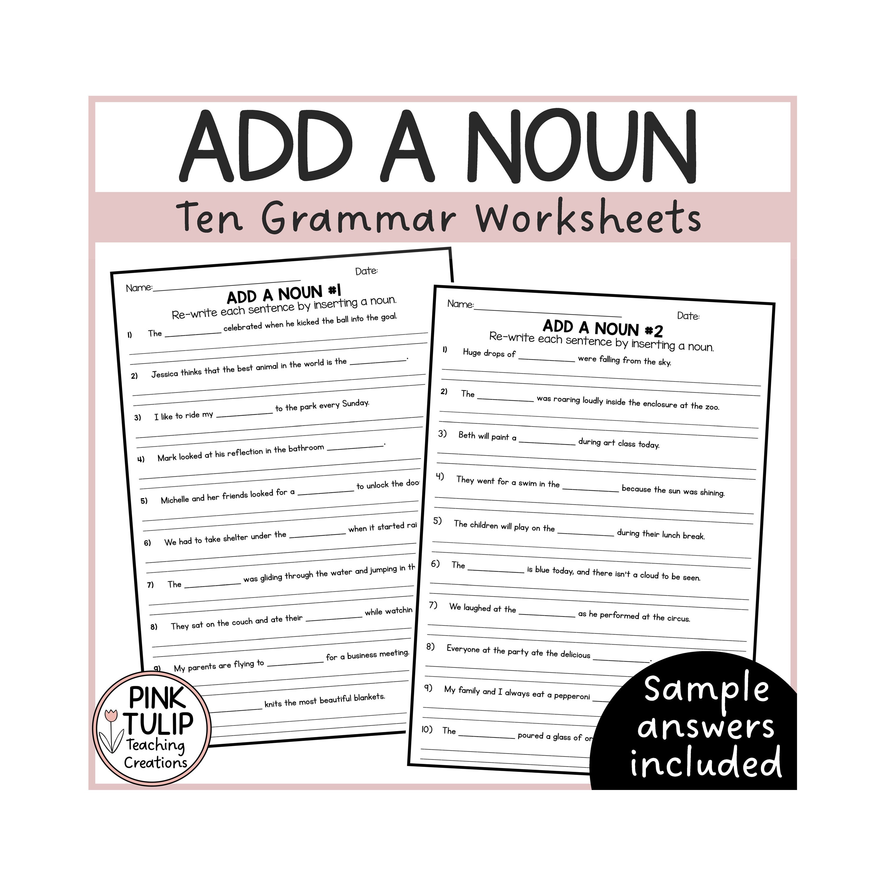 Add A Noun to the Sentences - Fill in the Blanks Worksheet Pack - Etsy