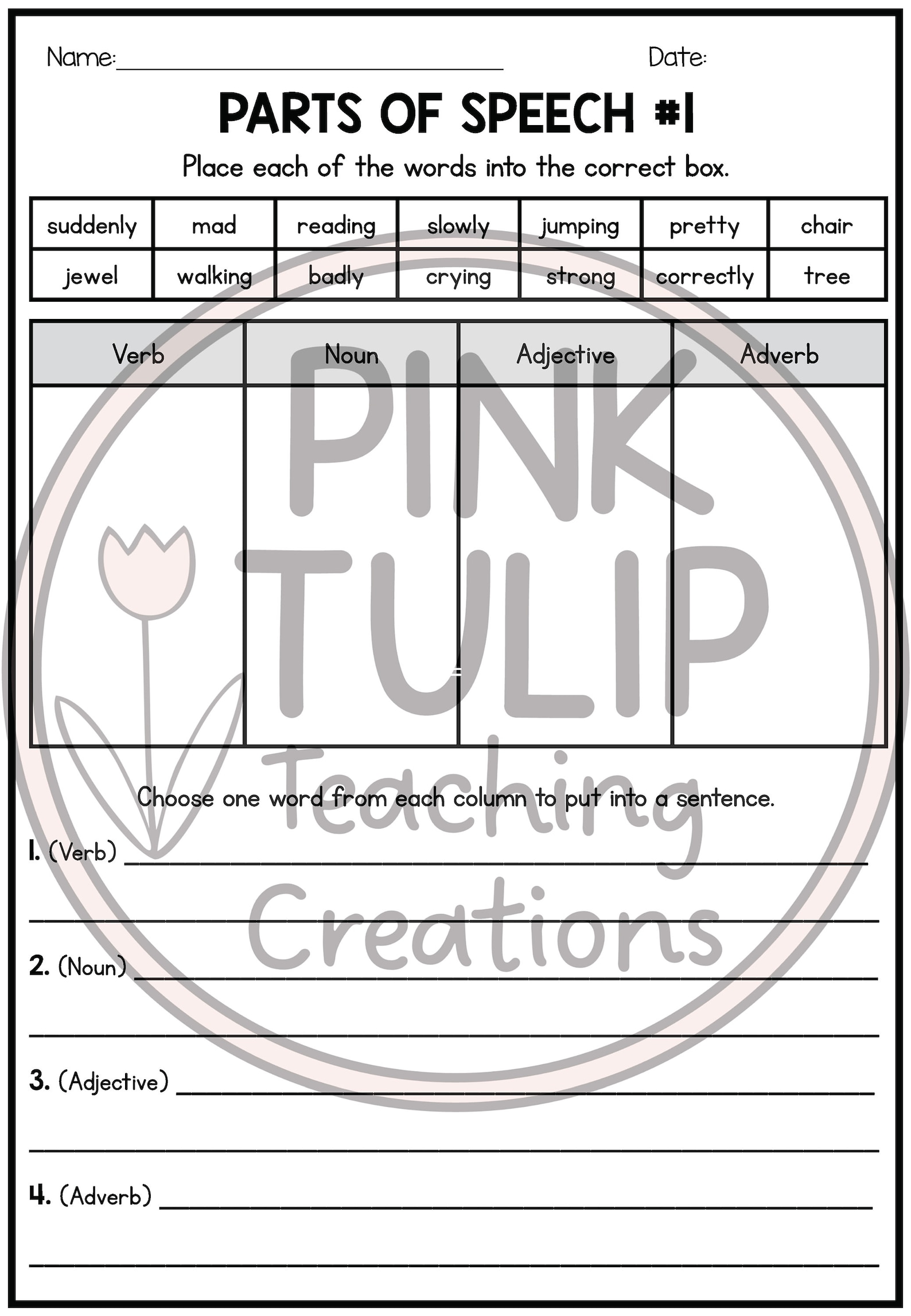 Parts of Speech Mini Unit - Structured Worksheet Pack - Etsy