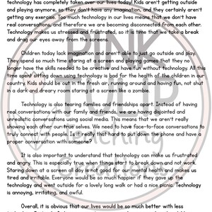 Persuasive Writing Comprehension - Too Much Technology - Etsy