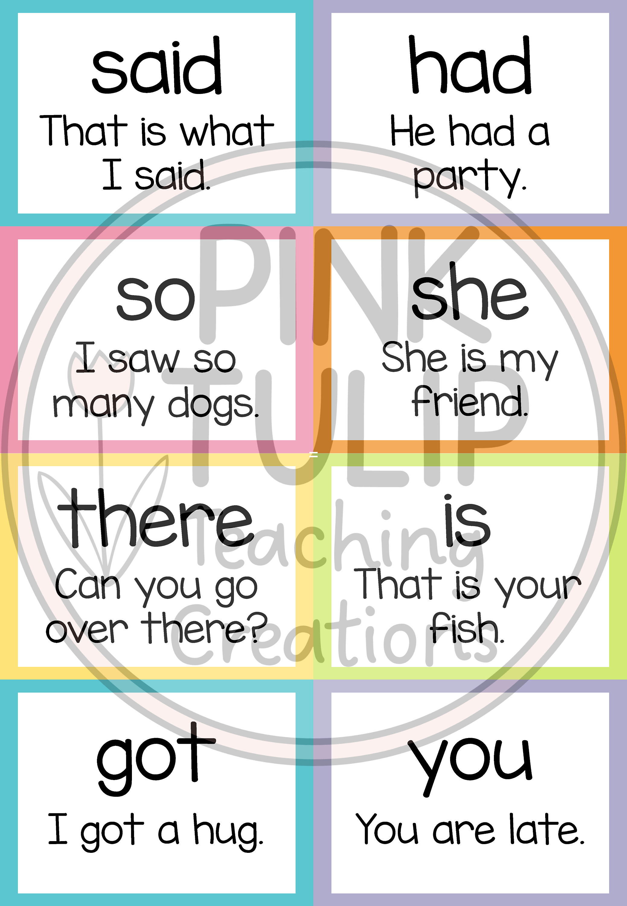 Sight Word Cards 1-100 High Frequency Words With Sentences - Etsy