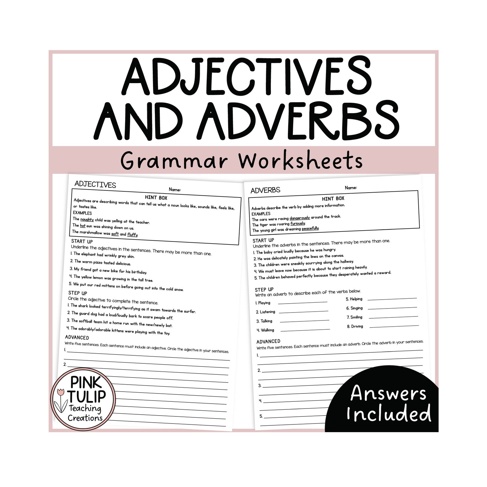 Adjectives and Adverbs - Grammar Worksheets With Answers - Etsy Australia