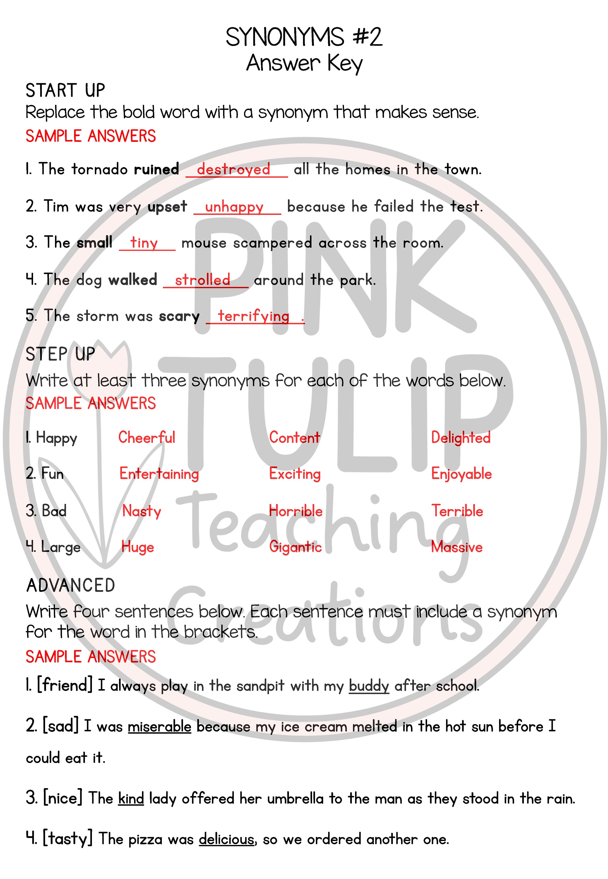Antonyms and Synonyms - Grammar Worksheets With Answers - Etsy