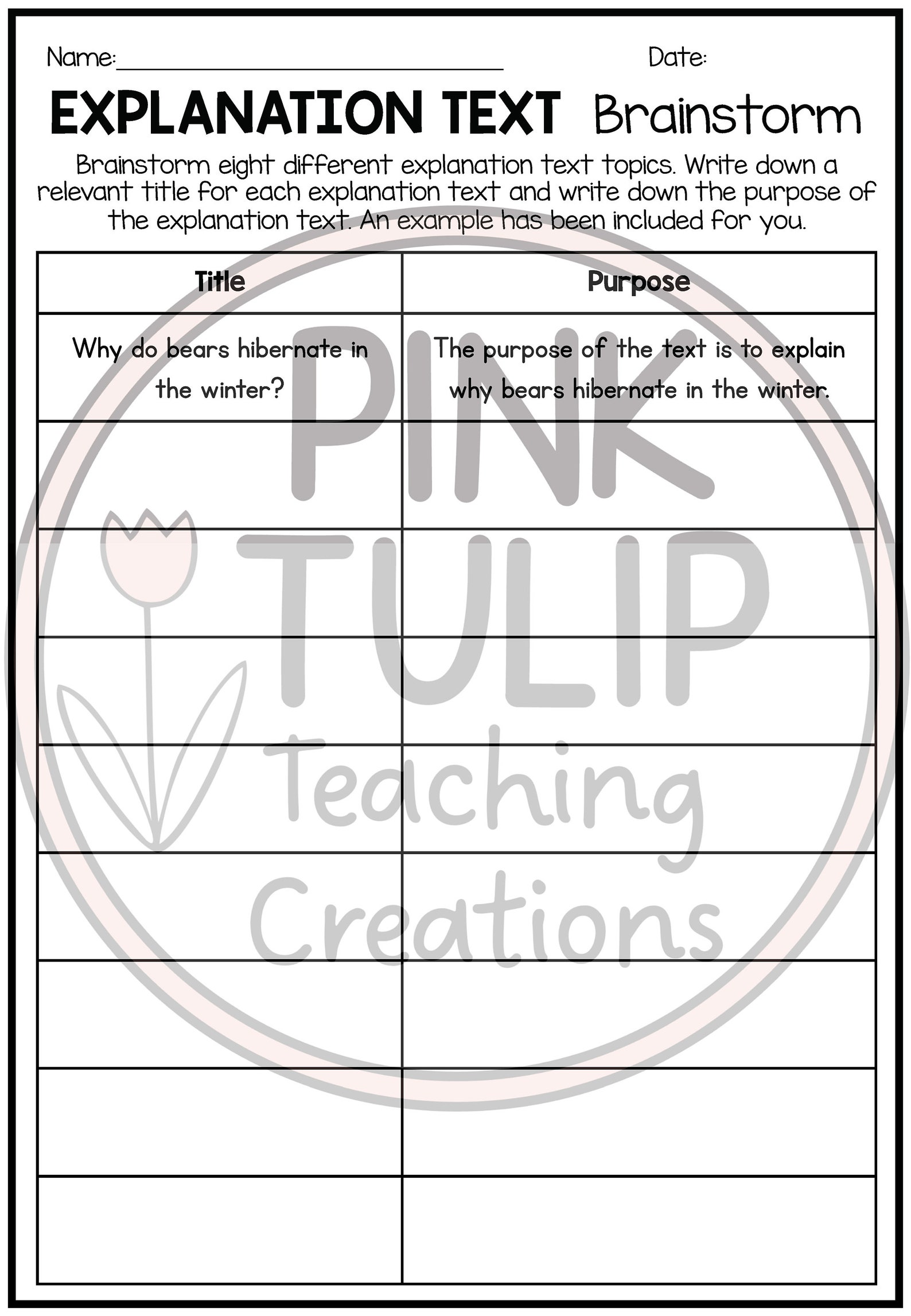 Explanation Writing - Brainstorm and Introduction Worksheets - Etsy