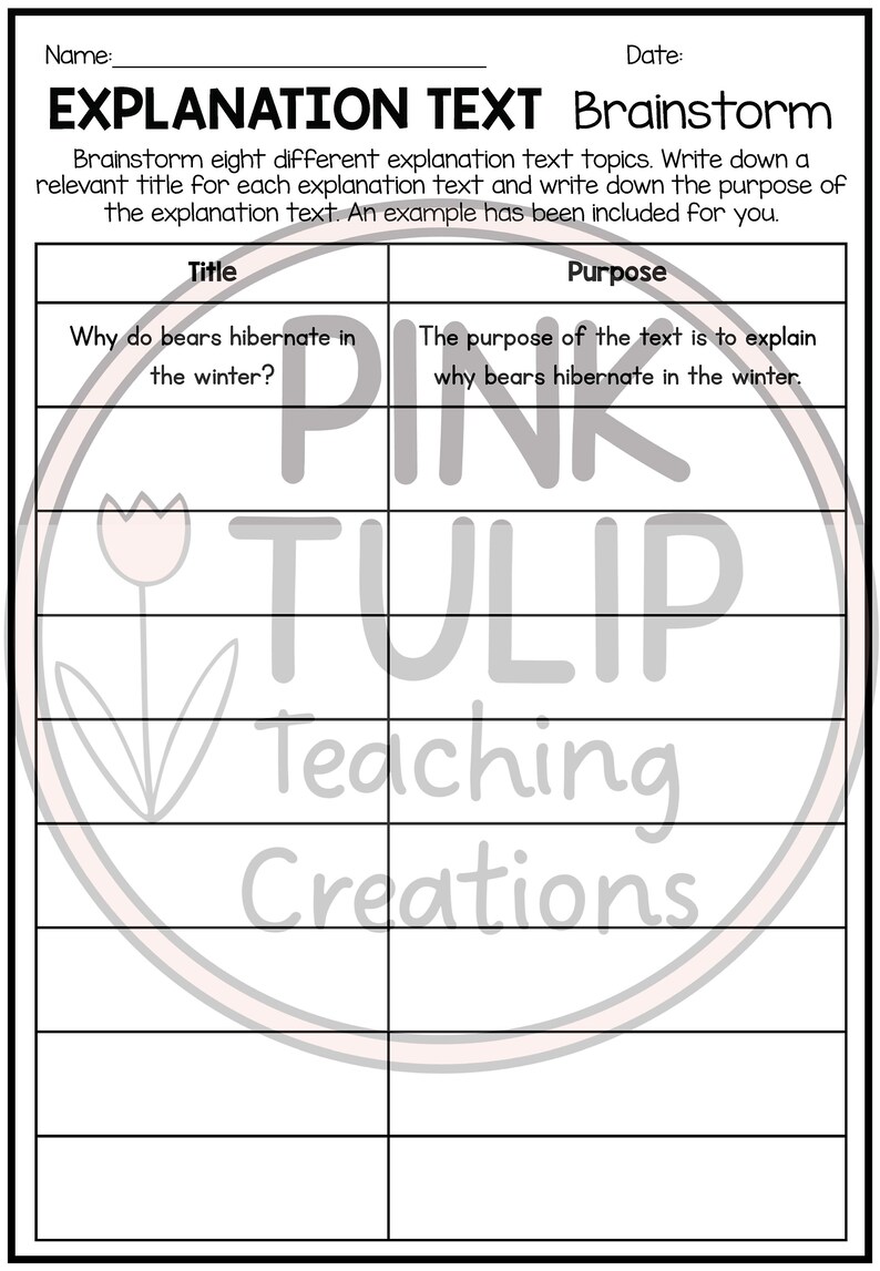 Explanation Writing - Brainstorm and Introduction Worksheets - Etsy
