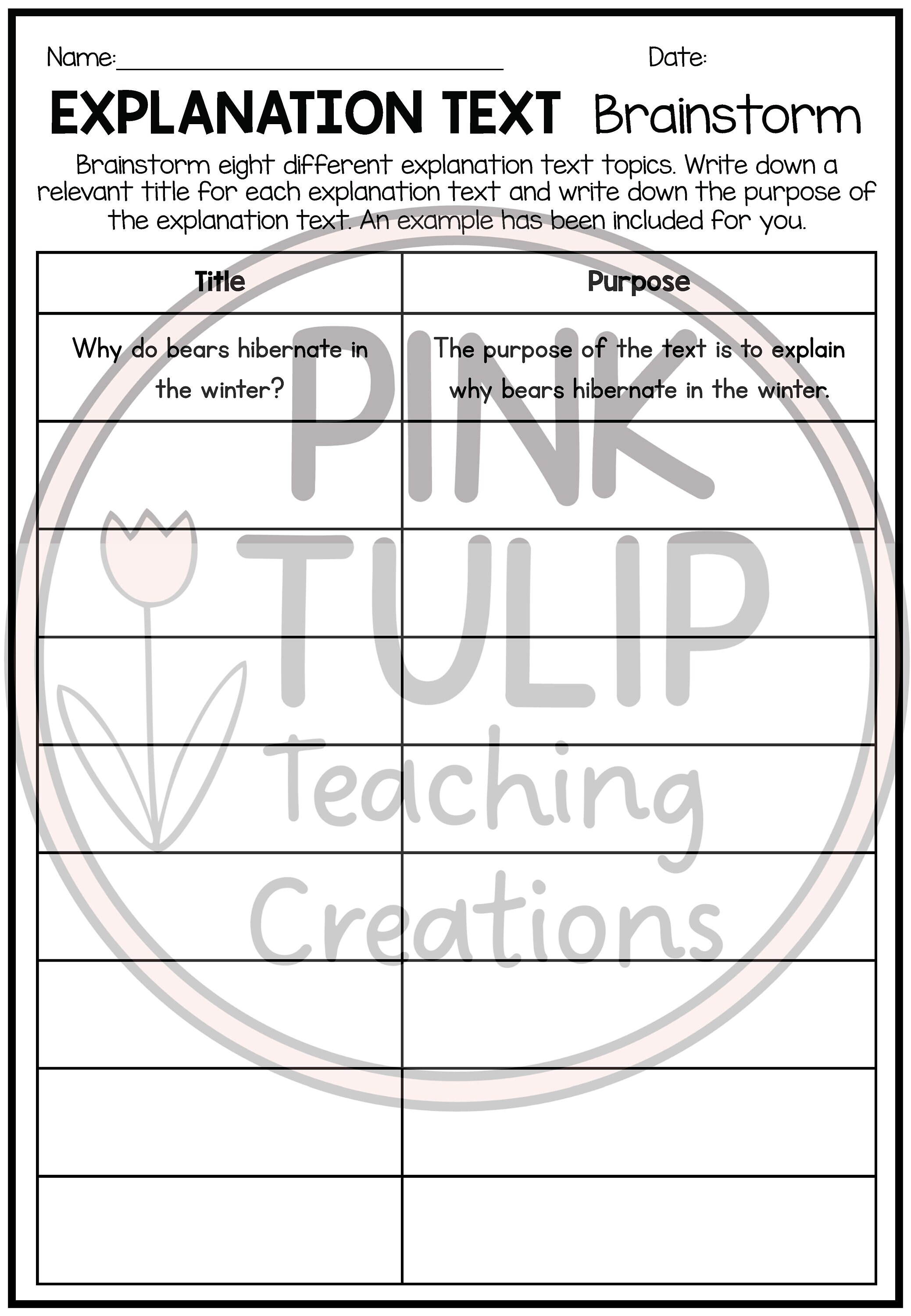 Explanation Writing - Brainstorm and Introduction Worksheets - Etsy