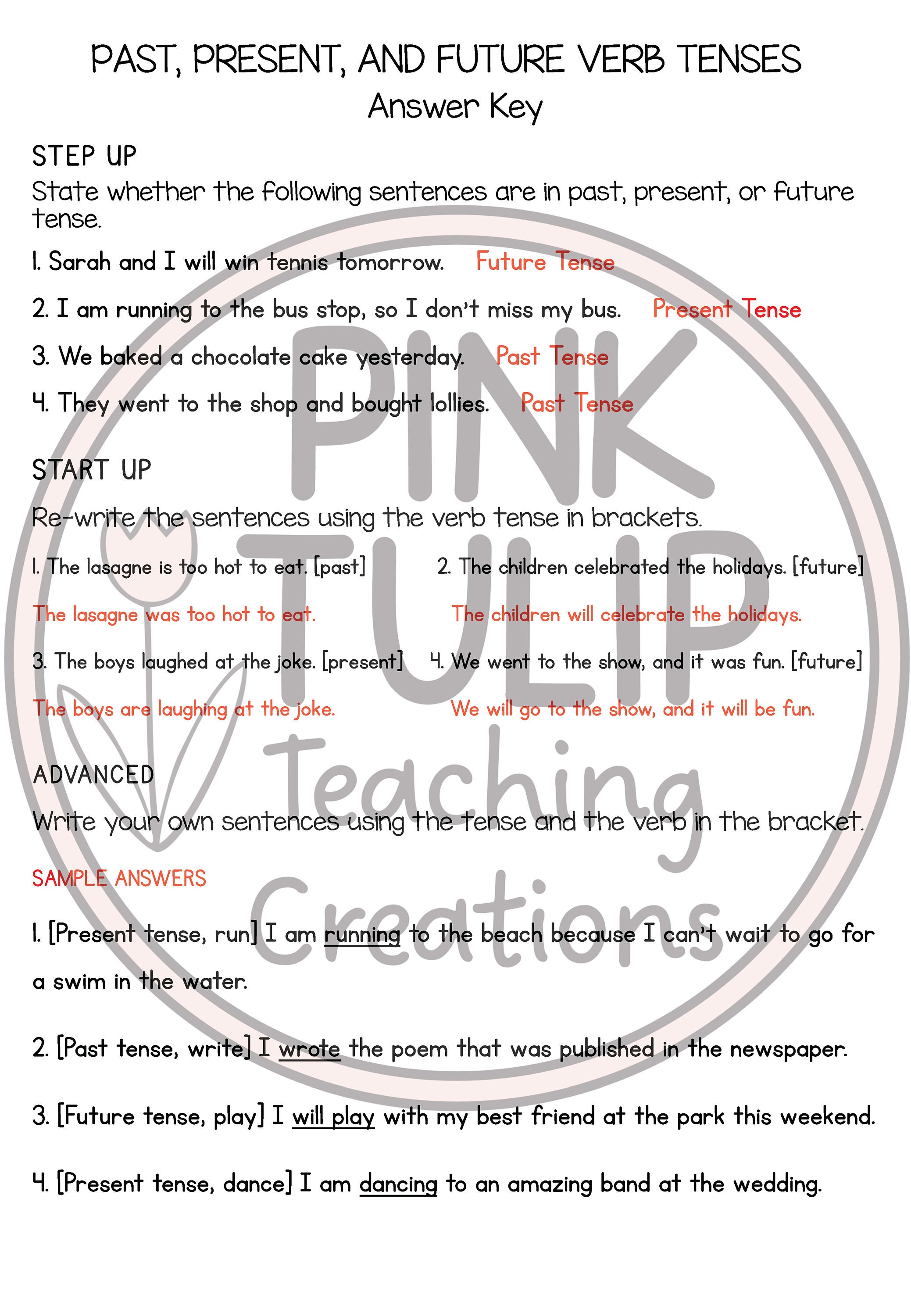 Verbs, Adjectives, Adverbs and Tense - Grammar Worksheets With Answers ...