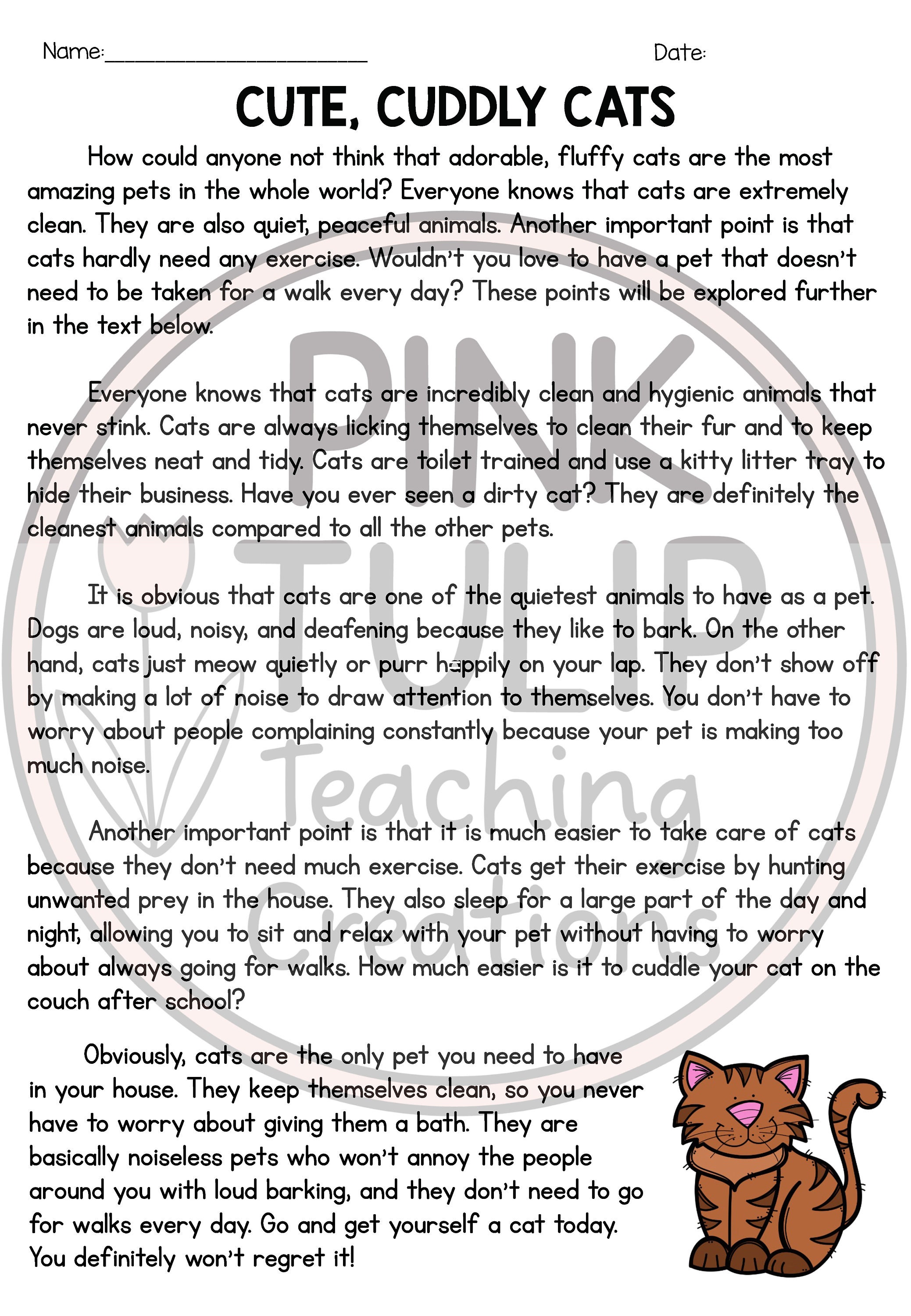 Persuasive Writing Comprehension Cute, Cuddly Cats - Etsy